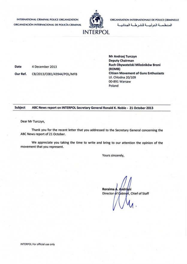 ANSWER FROM INTERPOL | FIREARMS UNITED