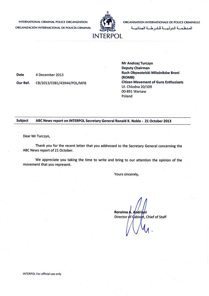 ANSWER FROM INTERPOL | FIREARMS UNITED